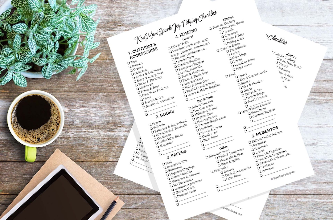 Konmari Decluttering Spark Joy Checklist Home Organization Printable ...