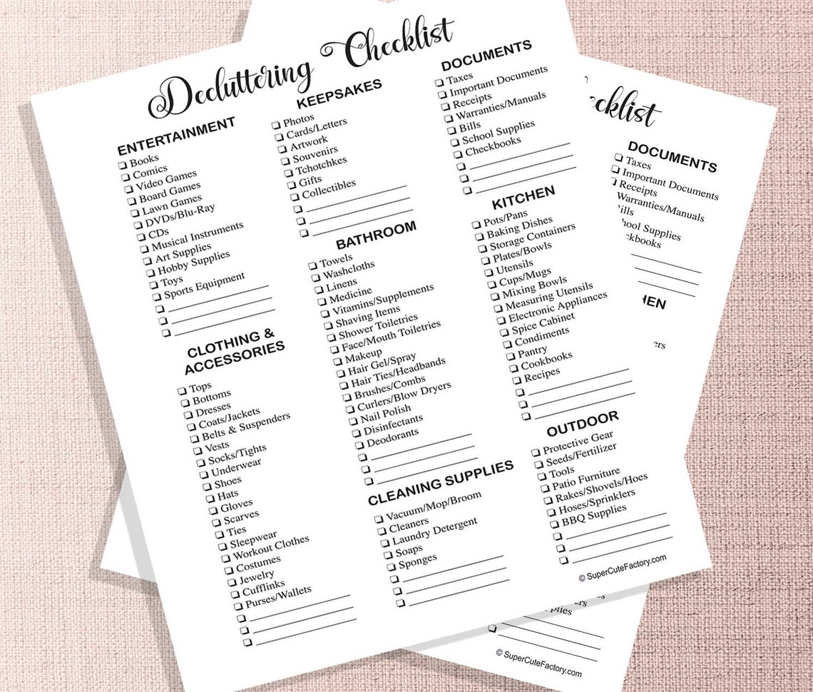 Decluttering List Printable Downloadable Black and White Home - Etsy
