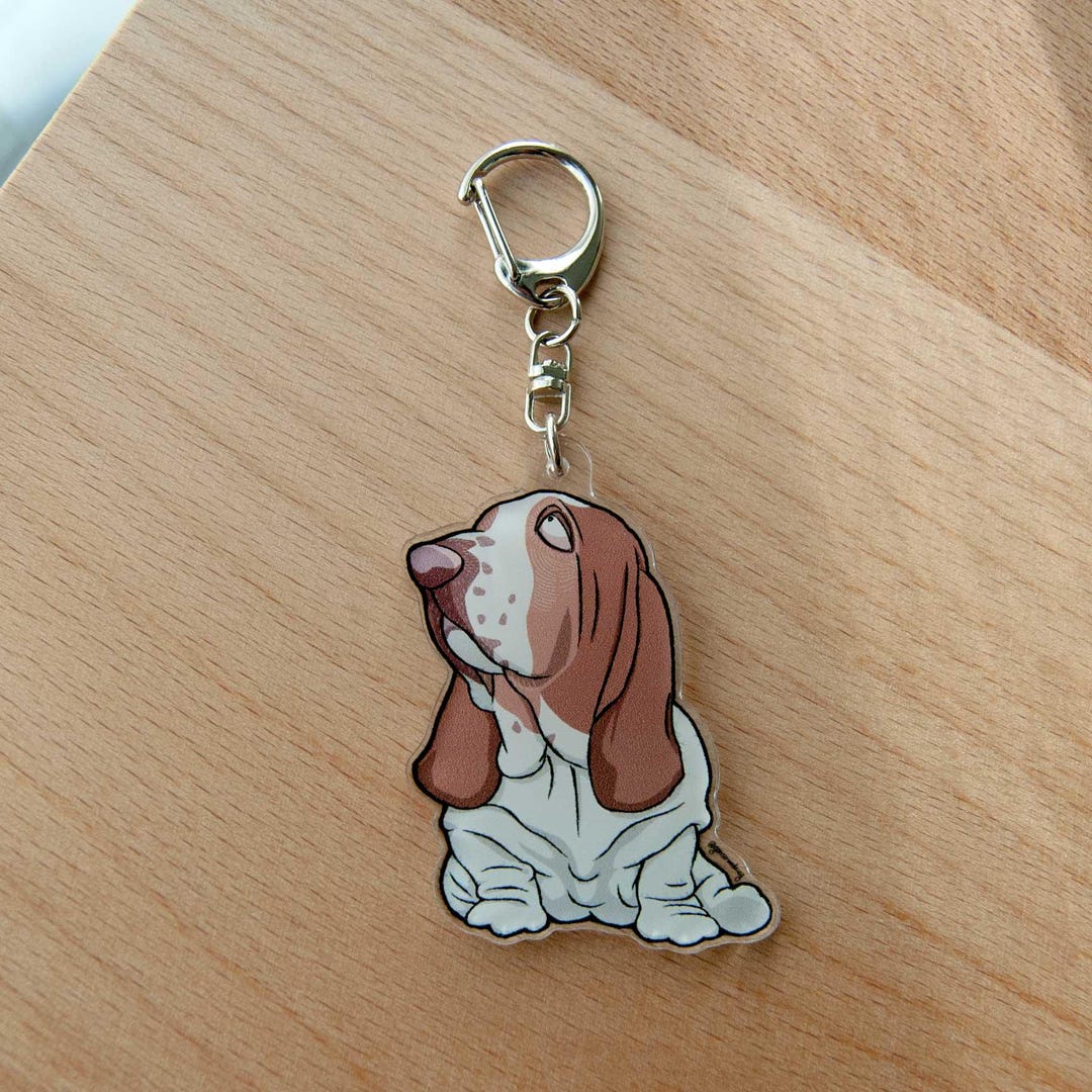 Hand-drawn Basset Hound Cartoon Acrylic Charm With Swivel Clasp for ...