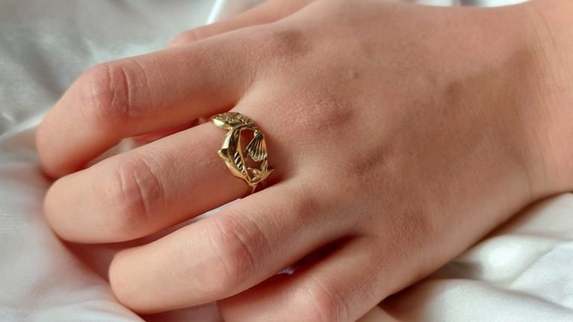 Stunning Vintage 10K Gold Dolphin Ring, Vintage 10k Ring, Fine Jewelry ...