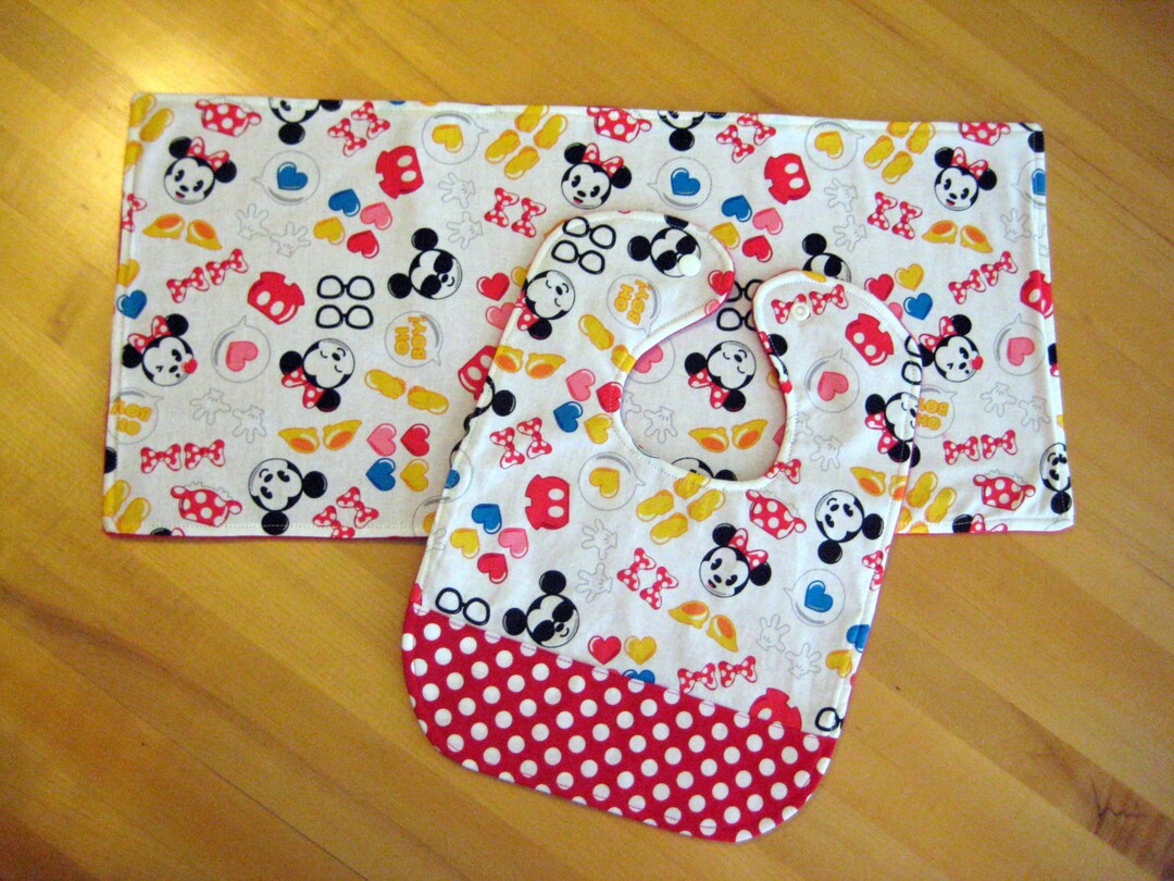 Mickey and Minnie Mouse, Baby Bib and Burp Cloth Set, Baby Shower Gift ...