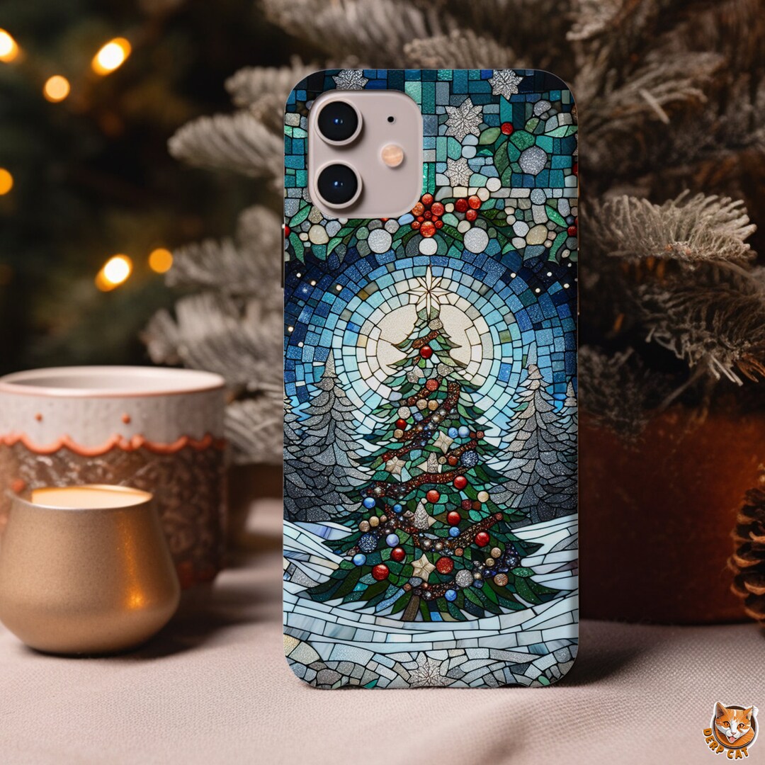 Christmas Faux Stained Glass Mosaic Tough Phone Case, Holiday Phone ...
