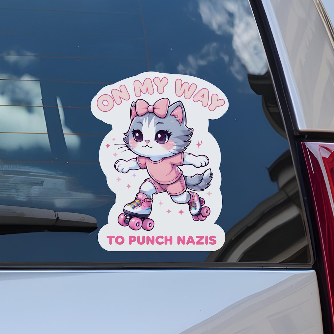 Cute Anti-fascism Sticker, Anti Nazi Cat Sticker, Anti Trump Cat, Punch ...