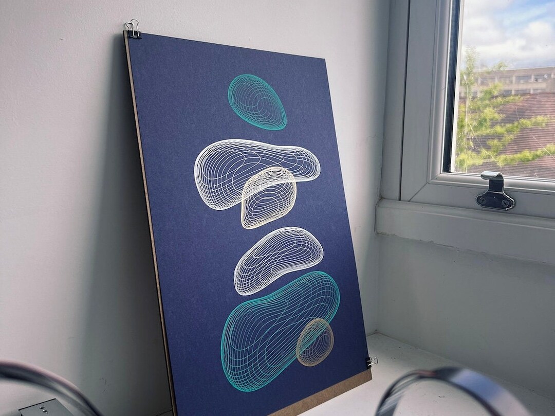 Zen 003 Pen Plotter Drawing, Silver, Gold and Oxidised Copper Green on ...