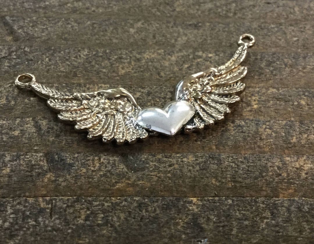 Flying Heart Large Wings Link With Heart Sterling Silver - Etsy