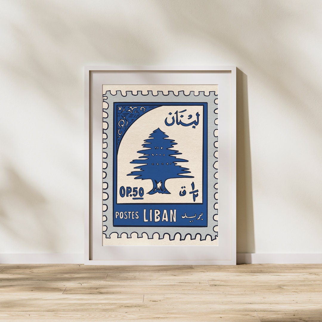 Blue Lebanese Post Stamp Wall Art, Liban Post Stamp Blue, Lebanese ...