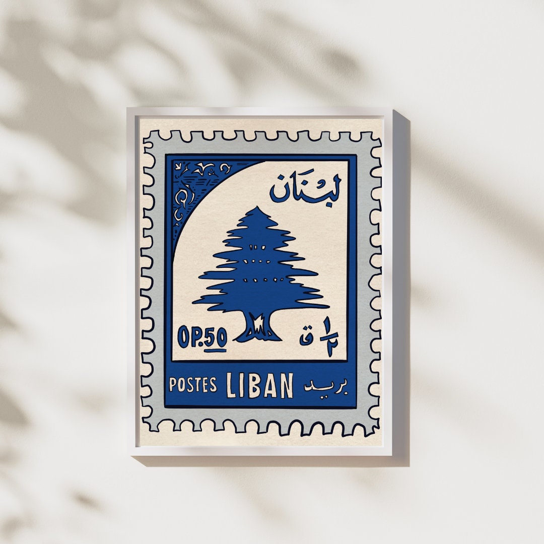 Blue Lebanese Post Stamp Wall Art, Liban Post Stamp Blue, Lebanese ...
