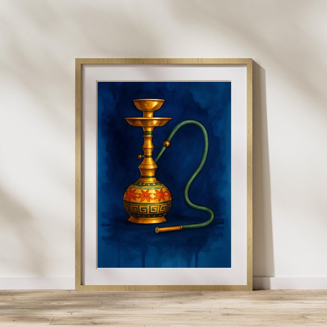 Golden Hookah Art Print – Middle Eastern Arguile Illustration | Brass ...