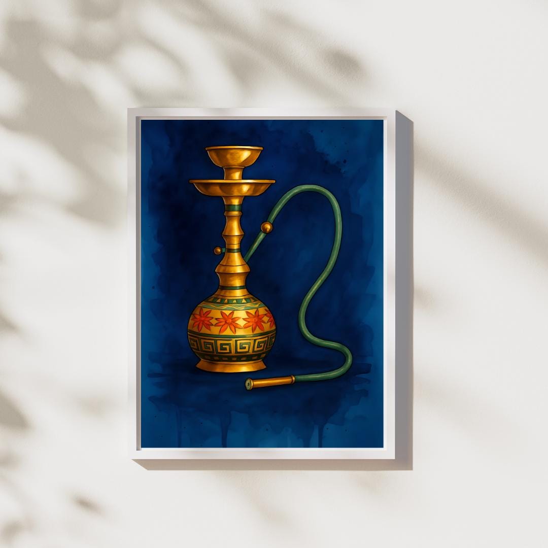 Golden Hookah Art Print – Middle Eastern Arguile Illustration | Brass ...