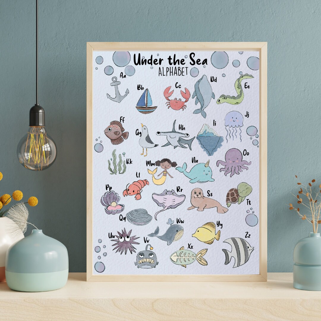 Under the Sea Alphabet, ABC Poster, Ocean Themed Poster, Nursery ...