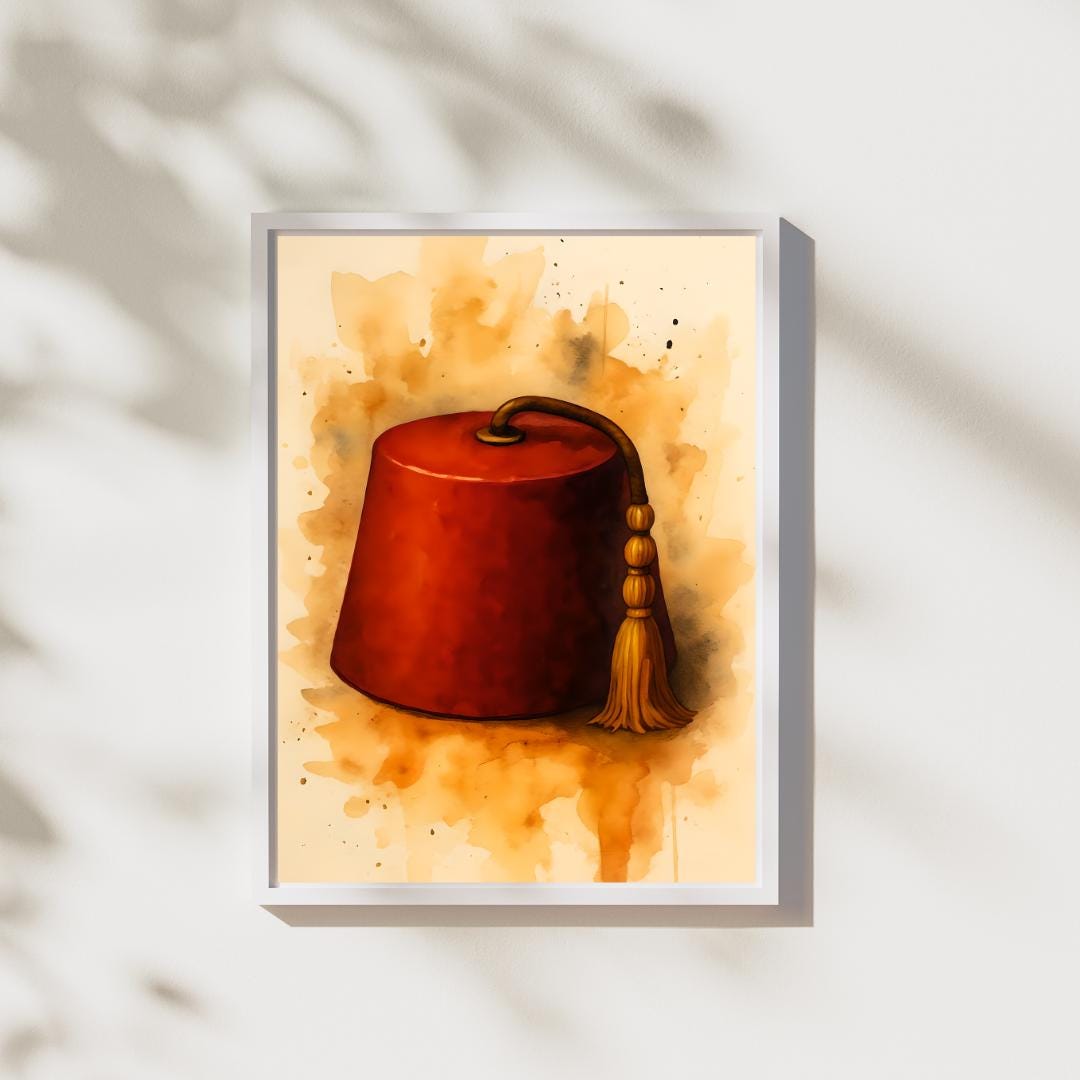 Watercolor Fez Hat Print – Traditional Tarboush Wall Art | Middle ...