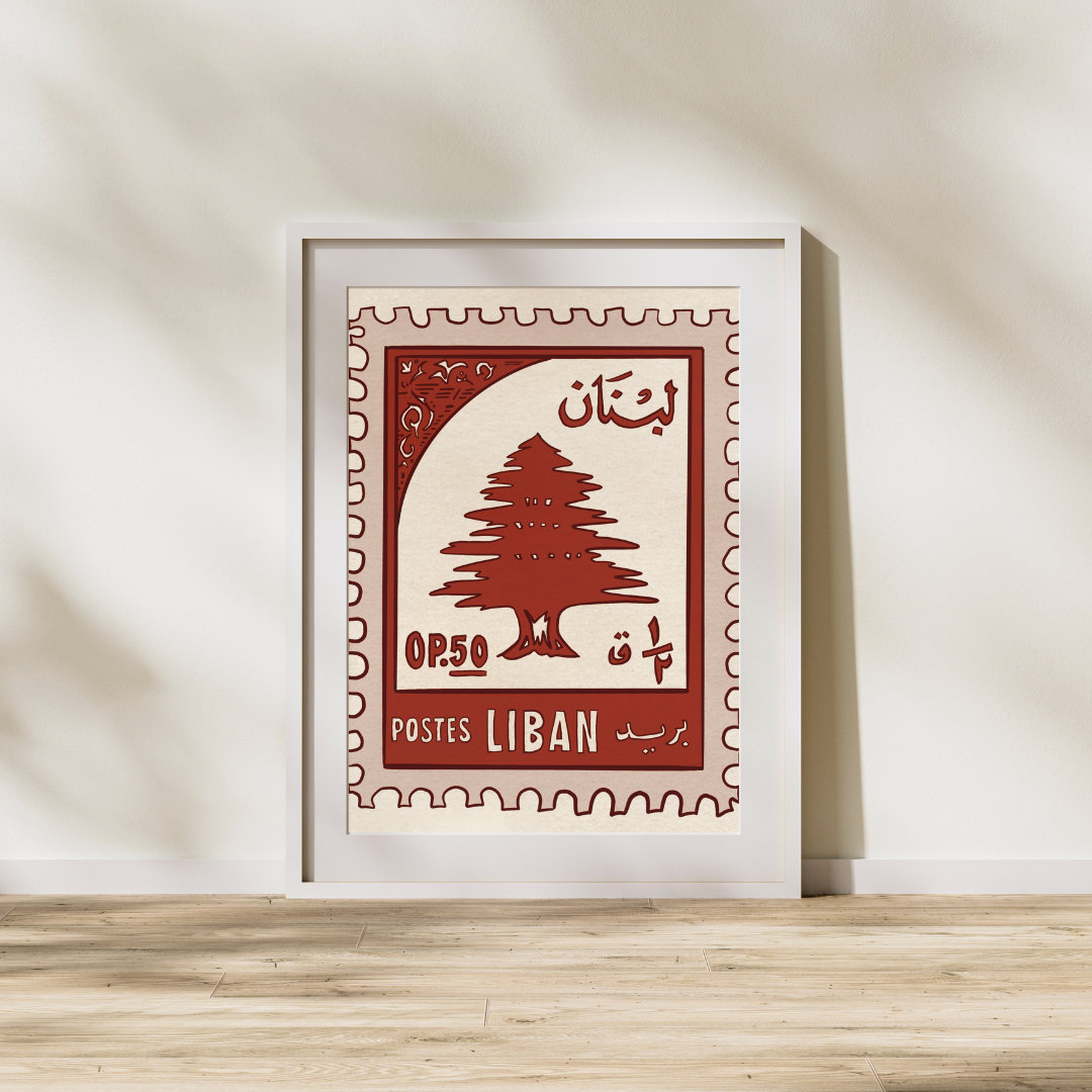 Red Lebanese Post Stamp Wall Art, Liban Post Stamp Red, Lebanese Prints ...