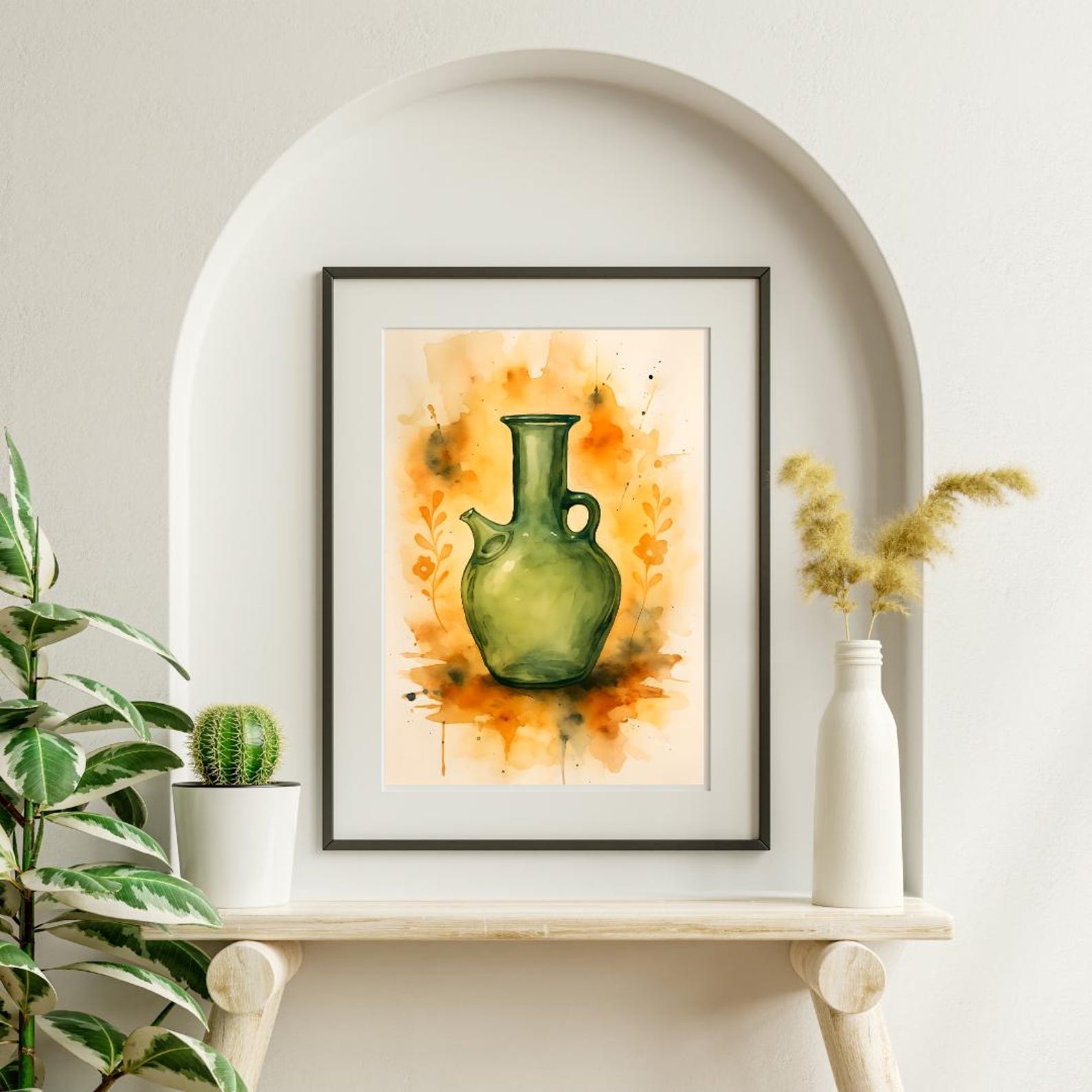 Watercolor Olive Green Jug Print: Lebanese Ibrik Art (digital Download ...