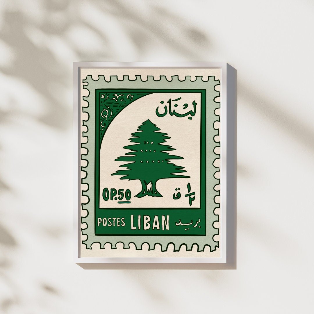 Lebanese Stamp Art Print: Vintage Green Liban Design (digital Download ...