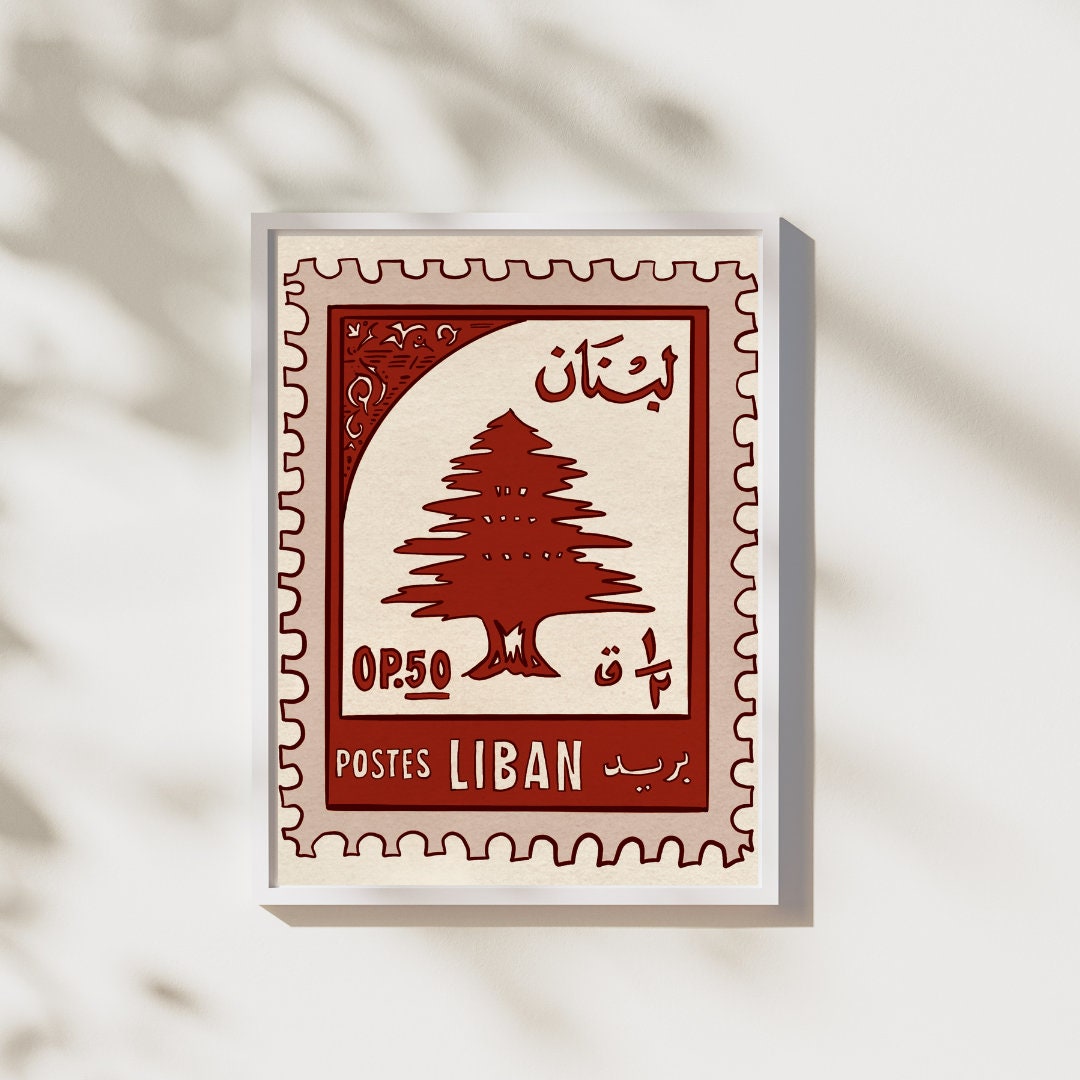 Red Lebanese Post Stamp Wall Art, Liban Post Stamp Red, Lebanese Prints, Printable Art, Lebanon ...