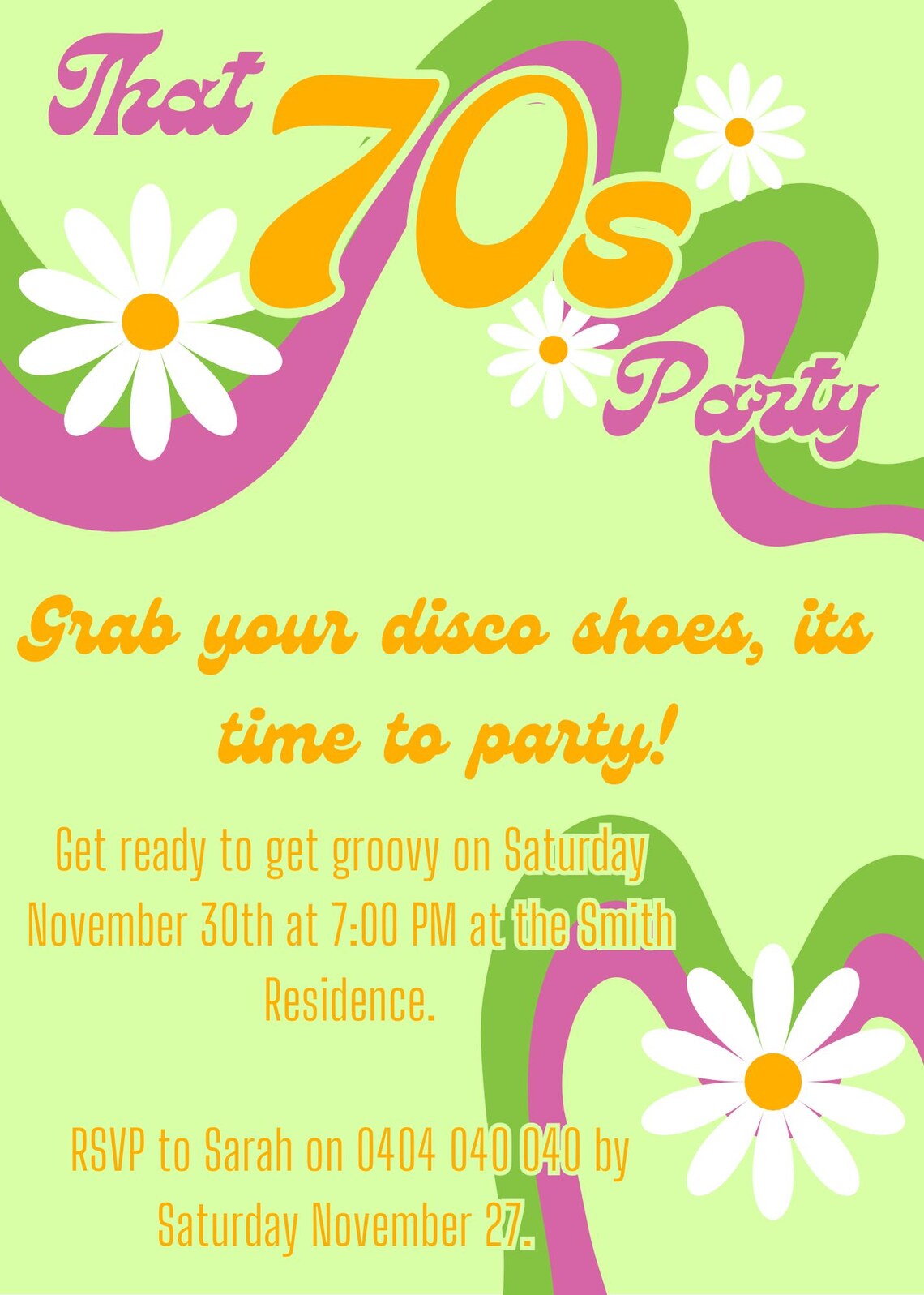 EDITABLE, Birthday Invitation, 70s Retro Birthday Invitation, 70s Party ...