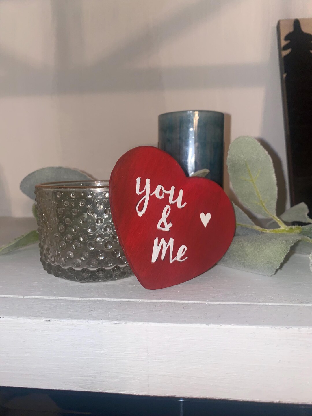 You & Me Hand Painted Wooden Heart – Valentine’s Day Decor, Modern ...