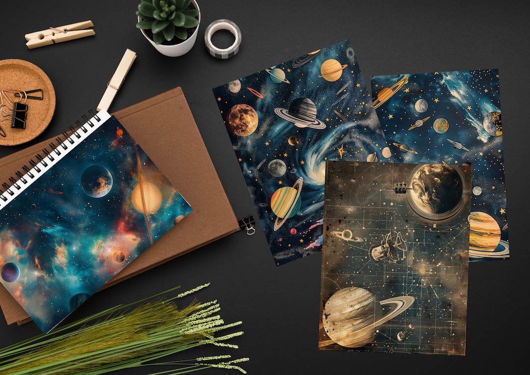 50 Instant Download Space Pages | Vintage Space Paper, Scrapbook Kit ...