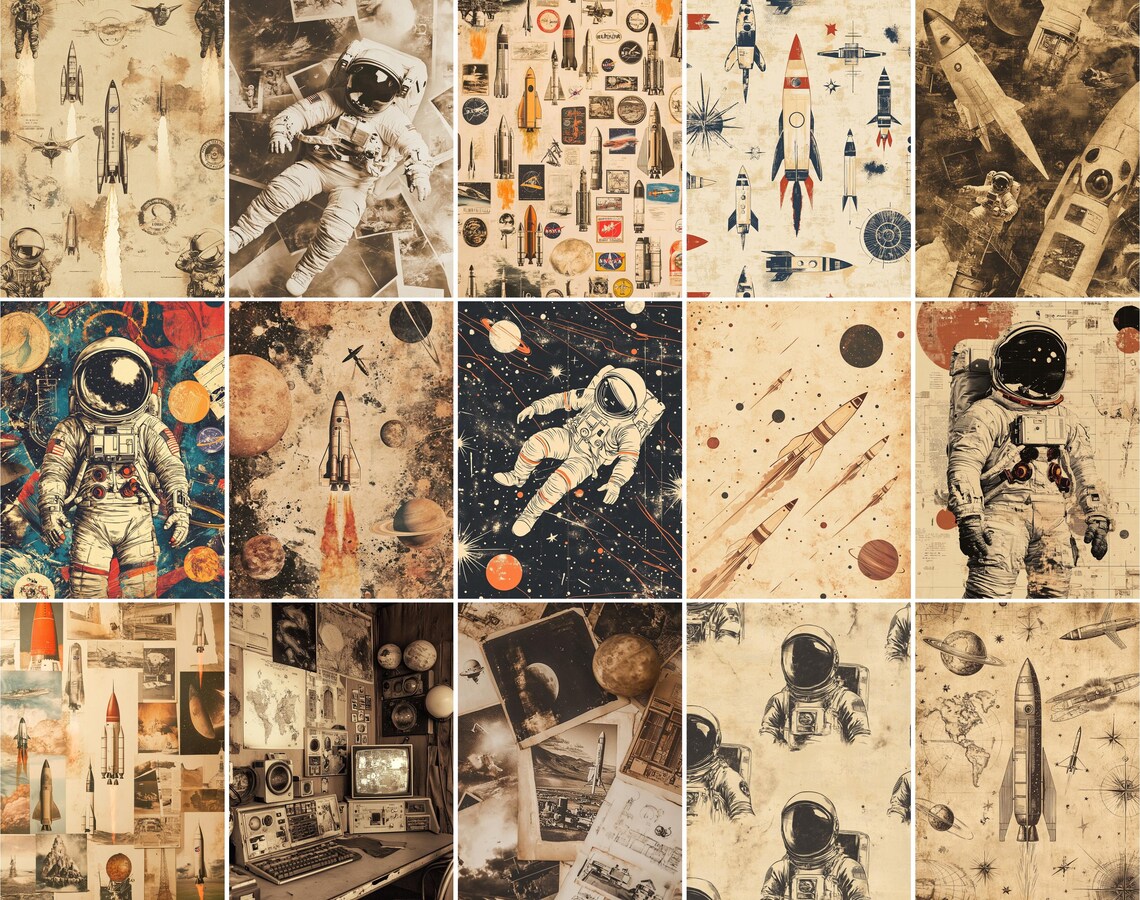 23 Vintage Space Exploration Scrapbooking Papers – Digital Download - Etsy
