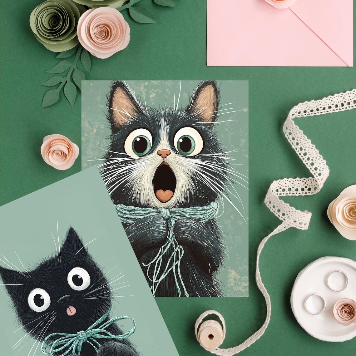 24 Watercolor Cute Cat & Yarn Papers | High-quality Scrapbooking ...