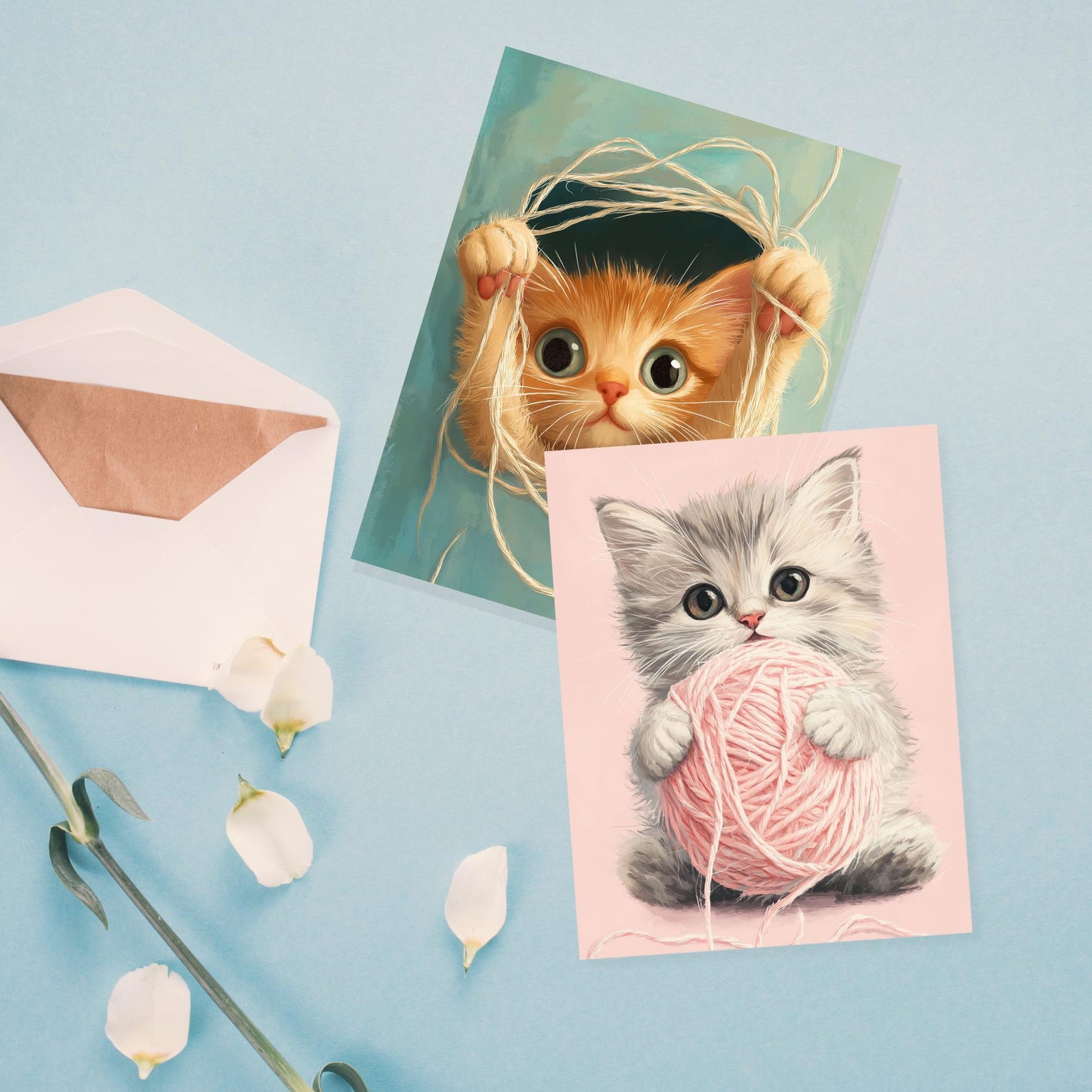 24 Watercolor Cute Cat & Yarn Papers | High-quality Scrapbooking ...