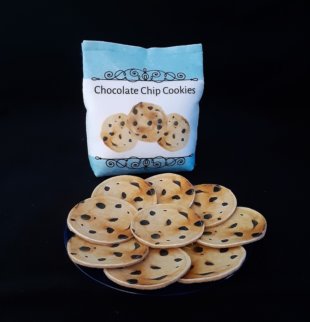 Felt Food Chocolate Chip Bag and Cookies for Pretend Food Play, Pretend ...