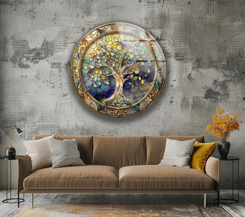 Tree of Life Tempered Glass Wall Art: Large Round Wall Decor, Living ...