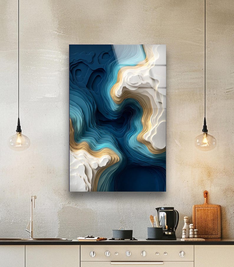Modern Abstract Tempered Glass Wall Art: Contemporary Living Room Wall ...