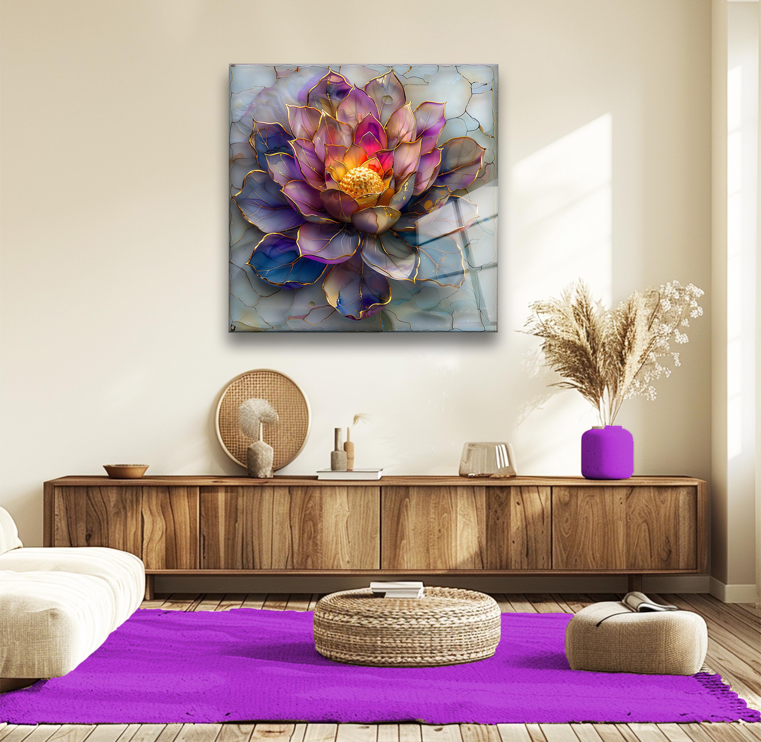 Lotus Tile, Abstract , Lotus Flower, Spiritual, Tempered Glass Wall ...