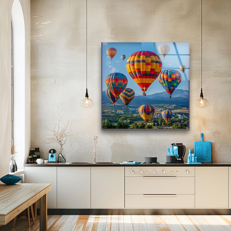 Cappadocia Hot Air Balloon Tempered Glass Wall Art, Large Hanging Decor ...