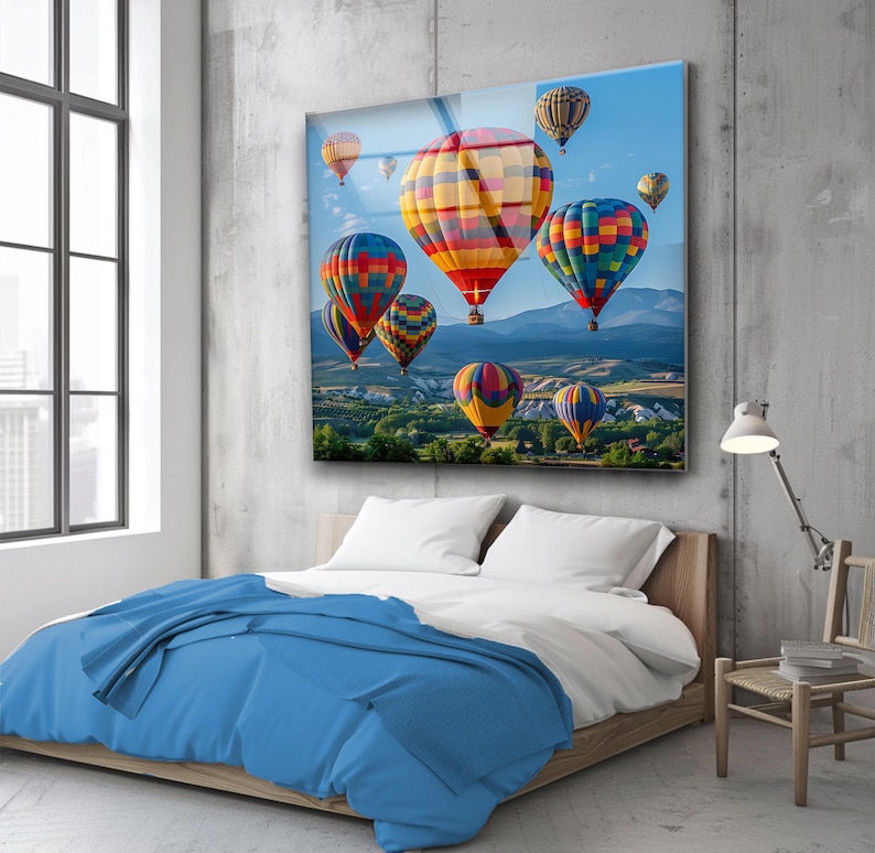 Cappadocia Hot Air Balloon Tempered Glass Wall Art, Large Hanging Decor ...