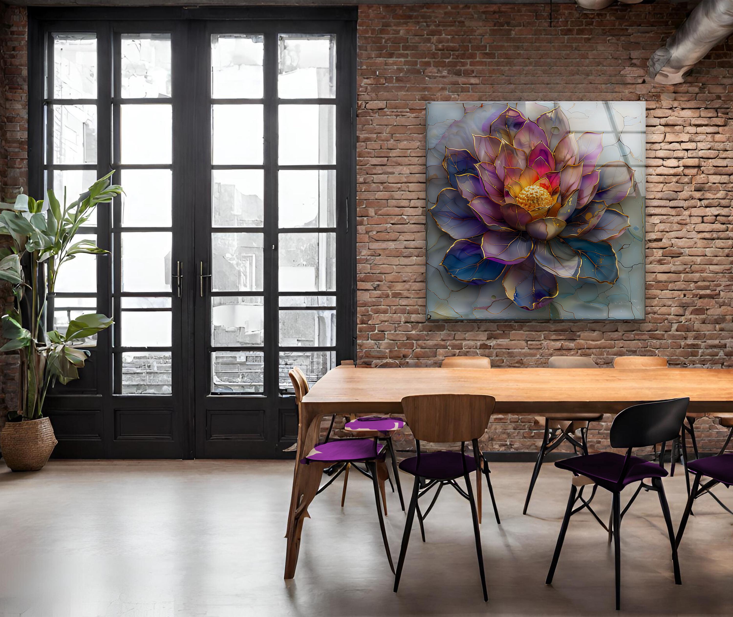 Lotus Tile, Abstract , Lotus Flower, Spiritual, Tempered Glass Wall ...