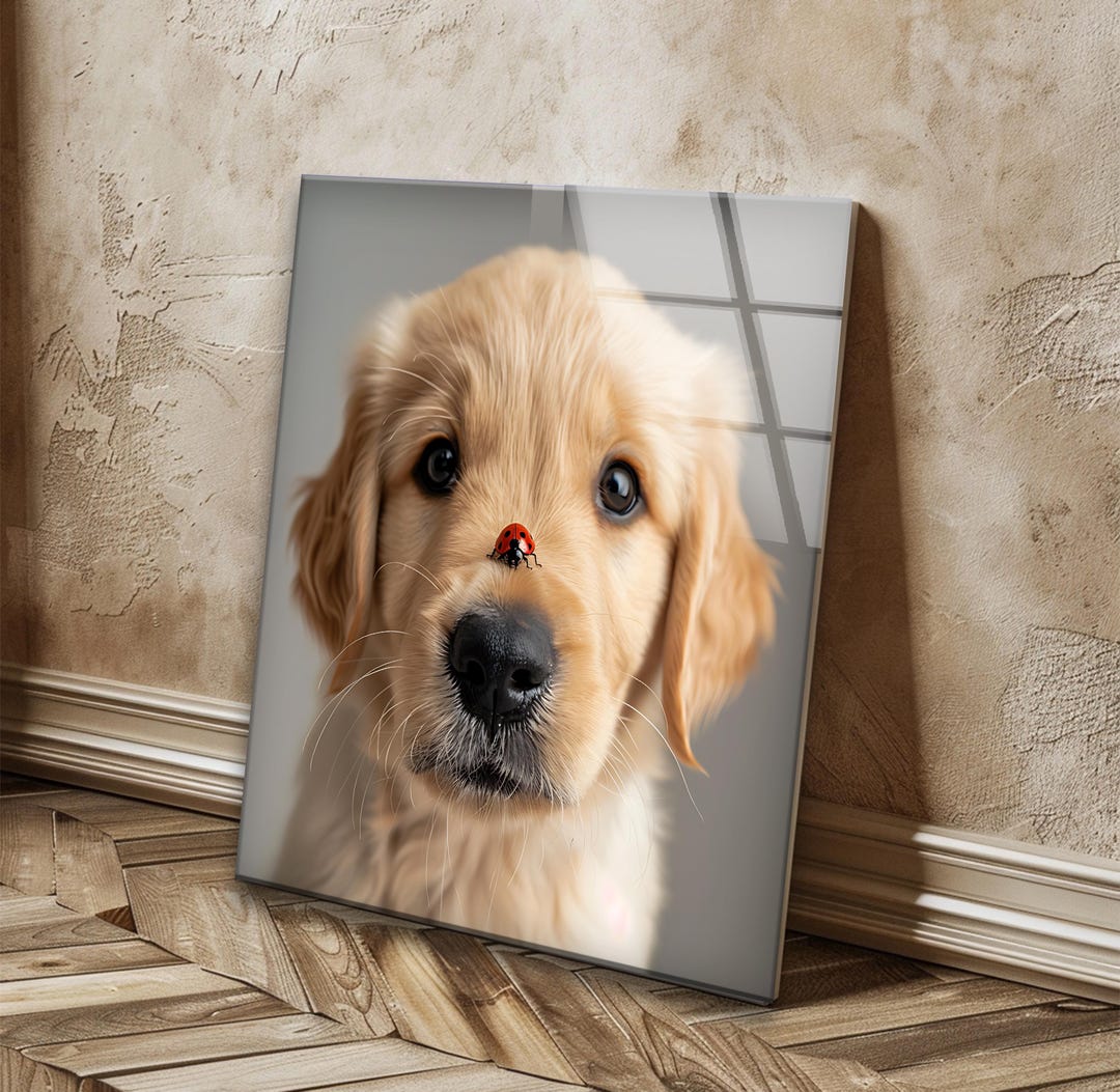Cute Dog and Ladybug, Tempered Glass Wall Arts, Tempered Glass Wall ...