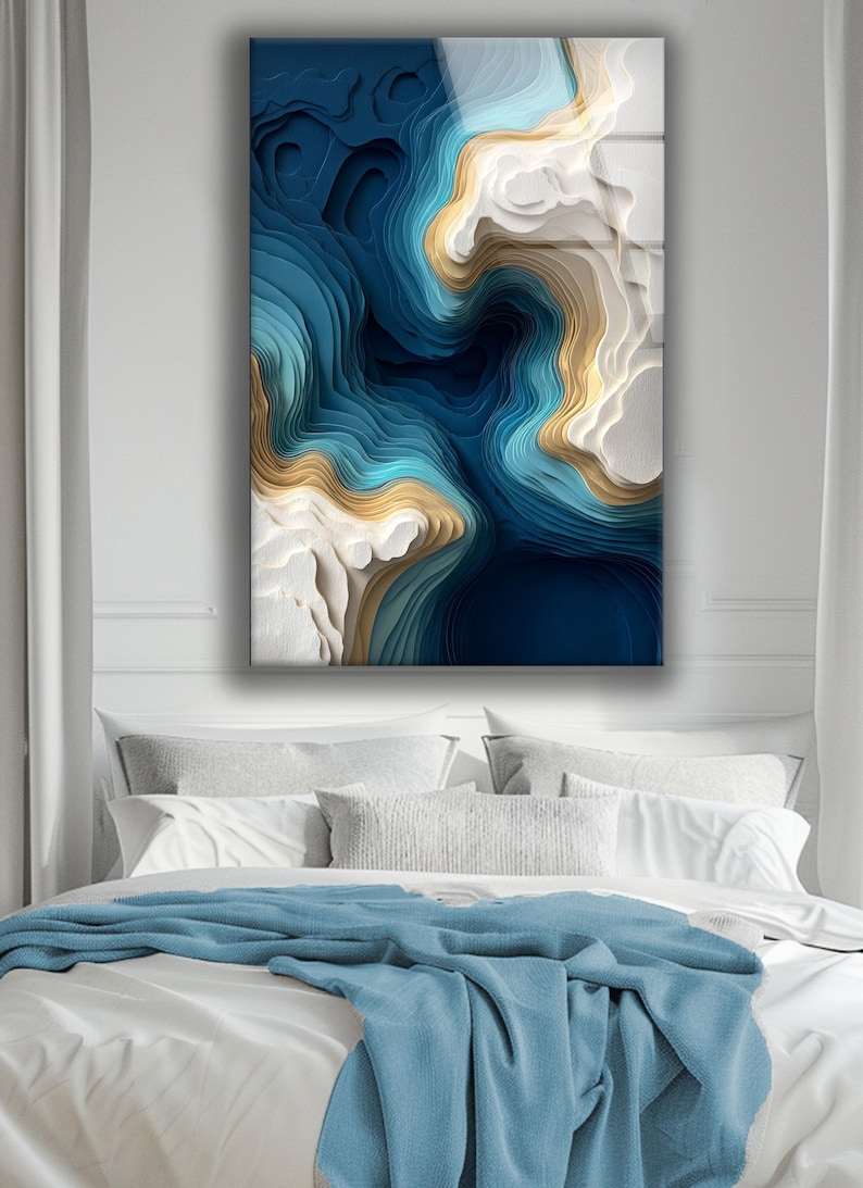 Modern Abstract Tempered Glass Wall Art: Contemporary Living Room Wall ...