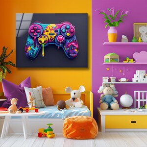 Gaming Zone, Gamer, Teenages, Kids, Room, Tempered Glass Wall Arts ...
