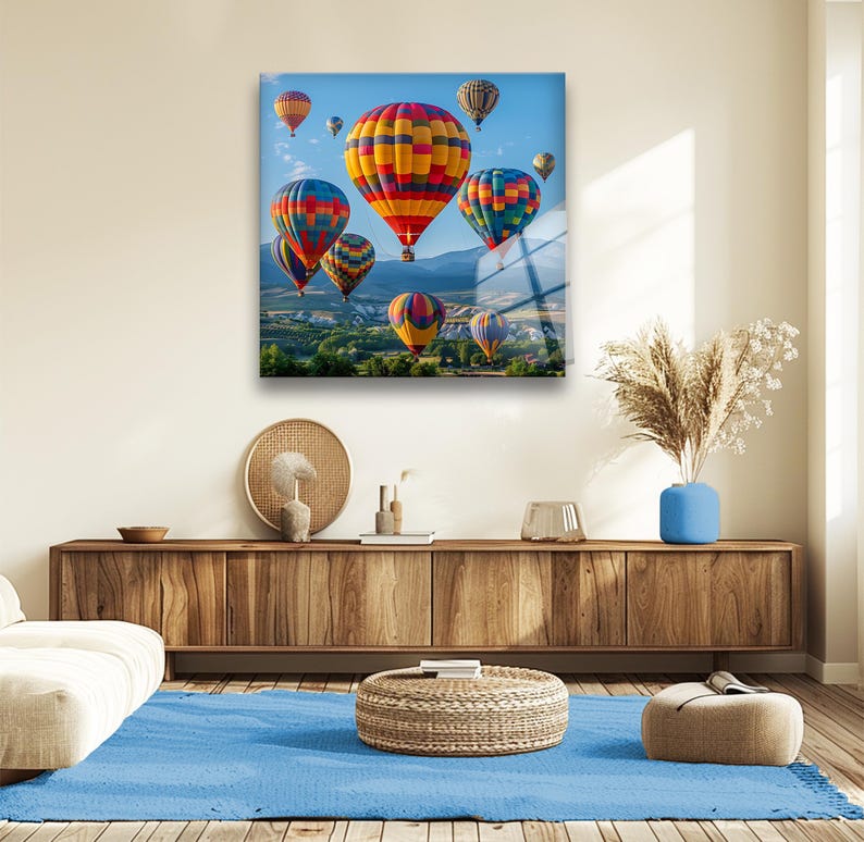 Cappadocia Hot Air Balloon Tempered Glass Wall Art, Large Hanging Decor ...