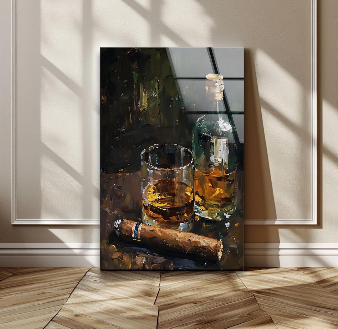 Whiskey and Cigar , Beverages, Kitchen, Tempered Glass Wall Arts, Wall ...