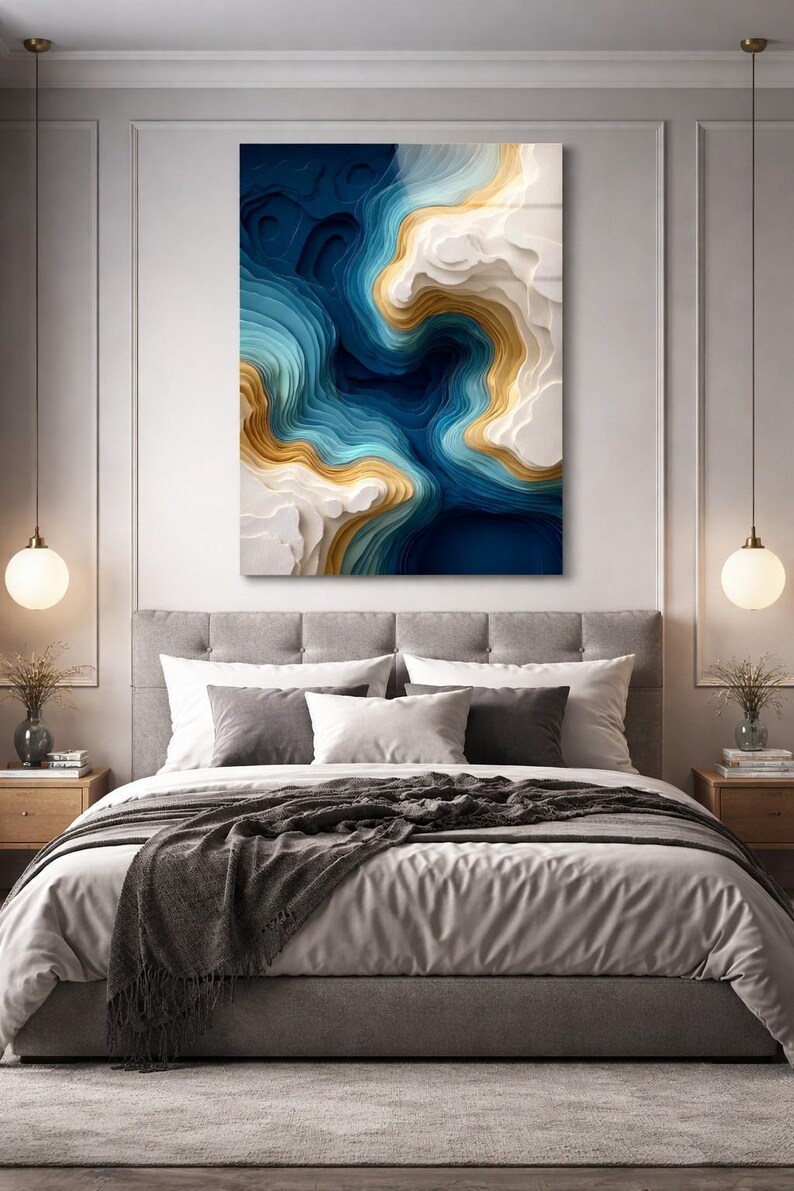 Modern Abstract Tempered Glass Wall Art: Contemporary Living Room Wall ...