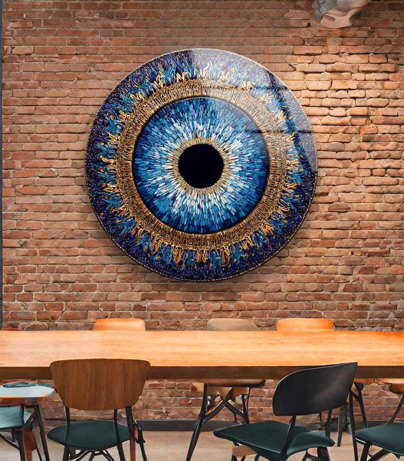 Evil Eye Tempered Glass Wall Art: Round Mosaic Look Nazar Home Decor ...