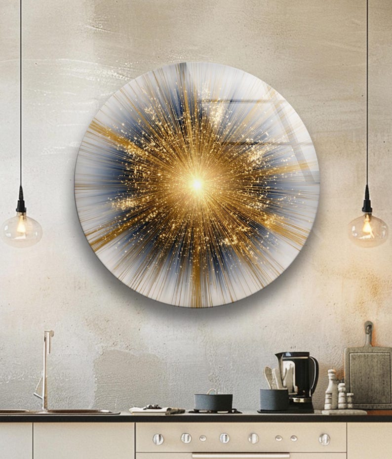 Gold Abstract Tempered Glass Wall Art: Round Glass Wall Decor, Luxury ...