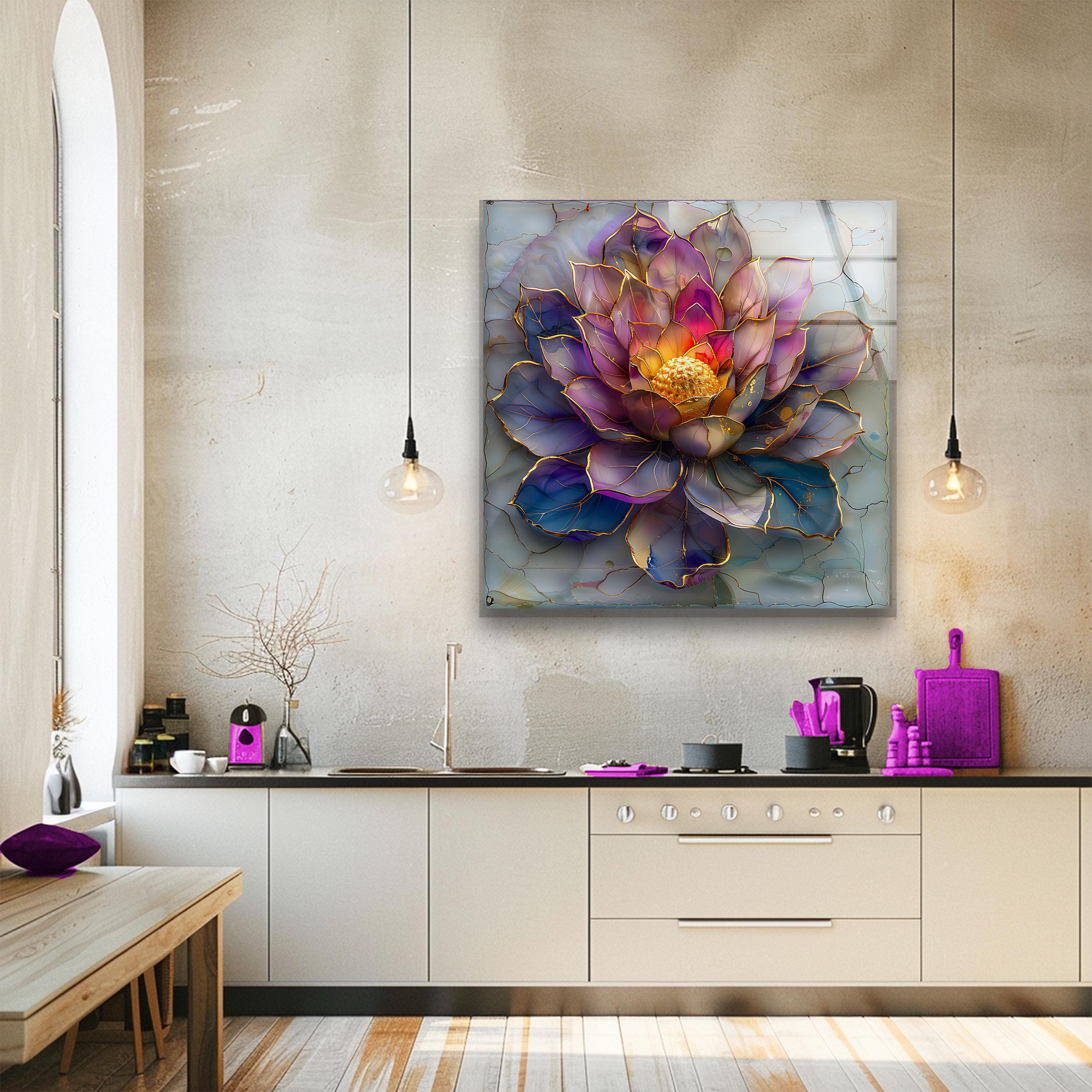 Lotus Tile, Abstract , Lotus Flower, Spiritual, Tempered Glass Wall ...