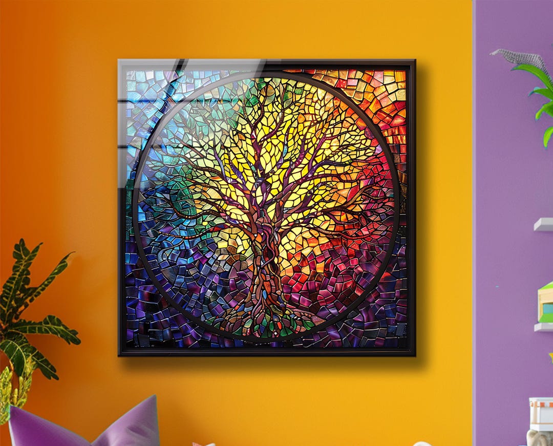 Tree of Life, Multi Colors, Mosaic, Tiles, Tempered Glass Wall Decor ...