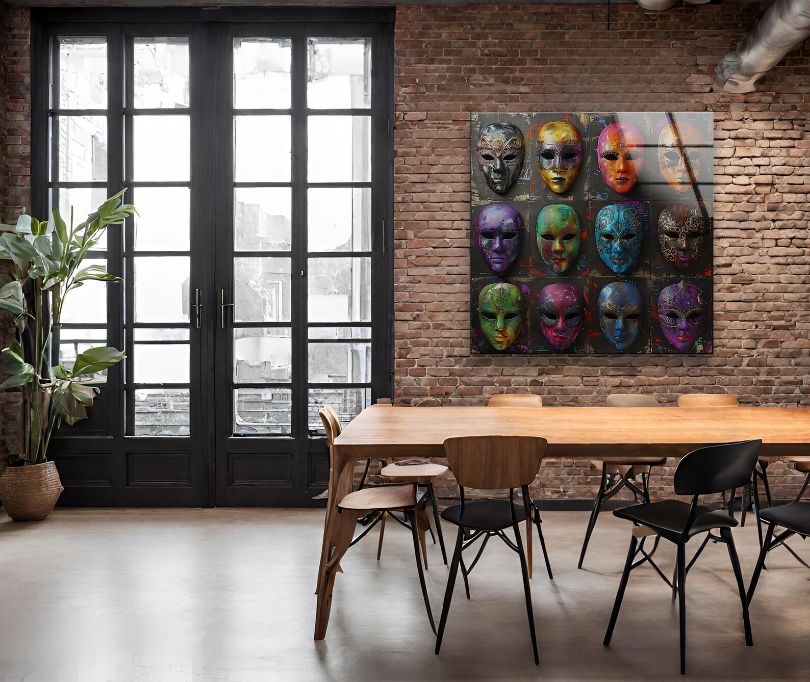 Colorful Masks on the Wall, Faces, Tempered Glass Wall Decor, Wall Art ...
