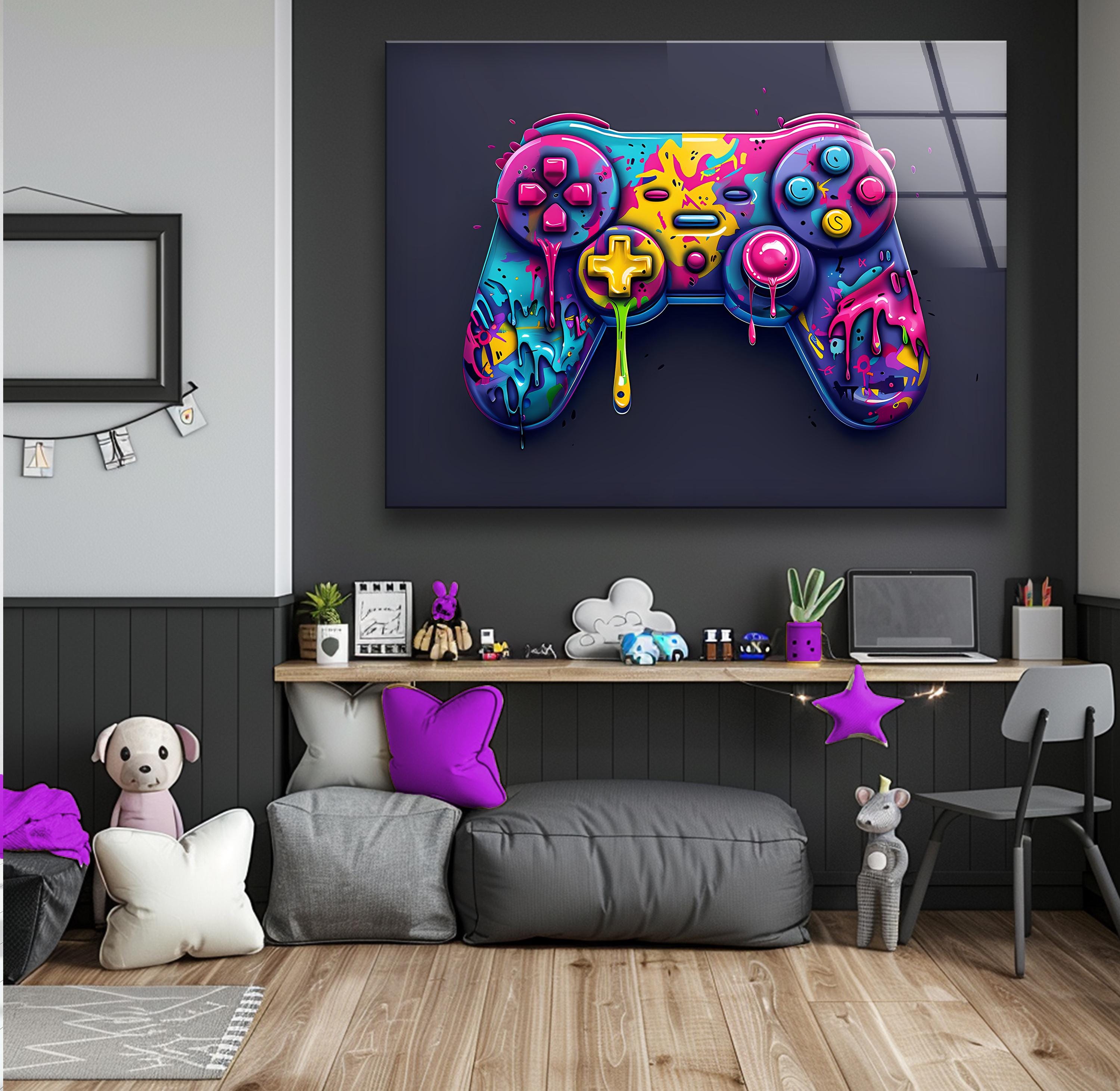 Gaming Zone, Gamer, Teenages, Kids, Room, Tempered Glass Wall Arts ...