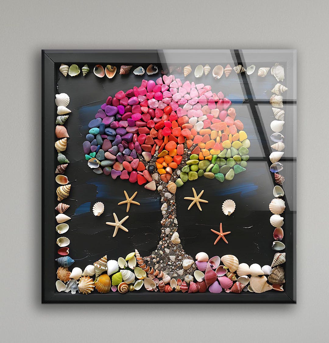 BLACK FRIDAY SALE Pebbles Tree of Life, Stones, Tempered Glass Wall ...