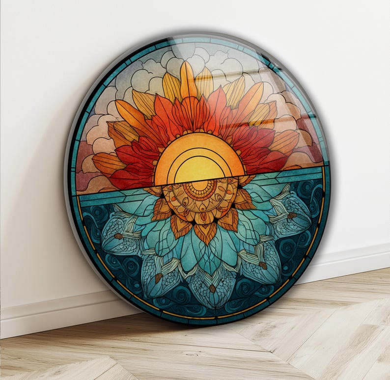 Stained Glass Style Tempered Glass Wall Art-round Wall Art Gift-circle ...