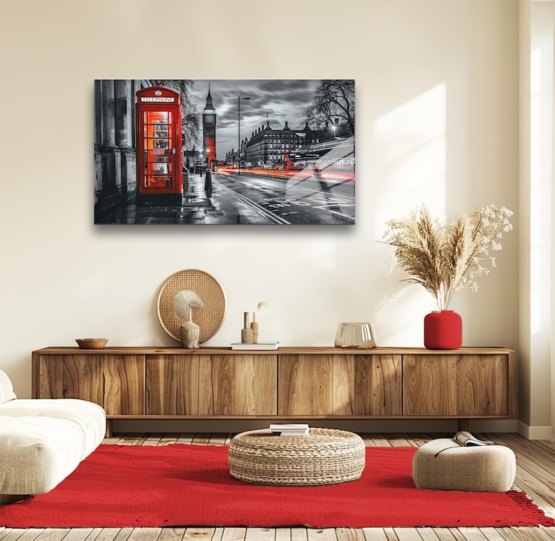 London Tempered Glass Wall Art: Red Phone Booth, Big Ben, Large Hanging ...