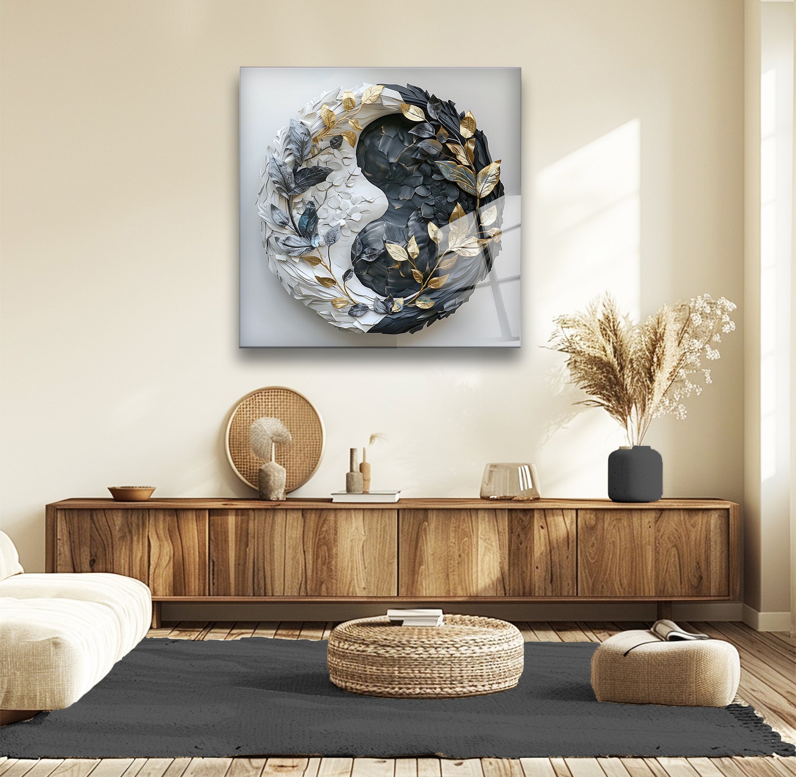 Yin Yang Symbol , Gold , Black , Tempered Glass Wall Decor, Wall Art ...