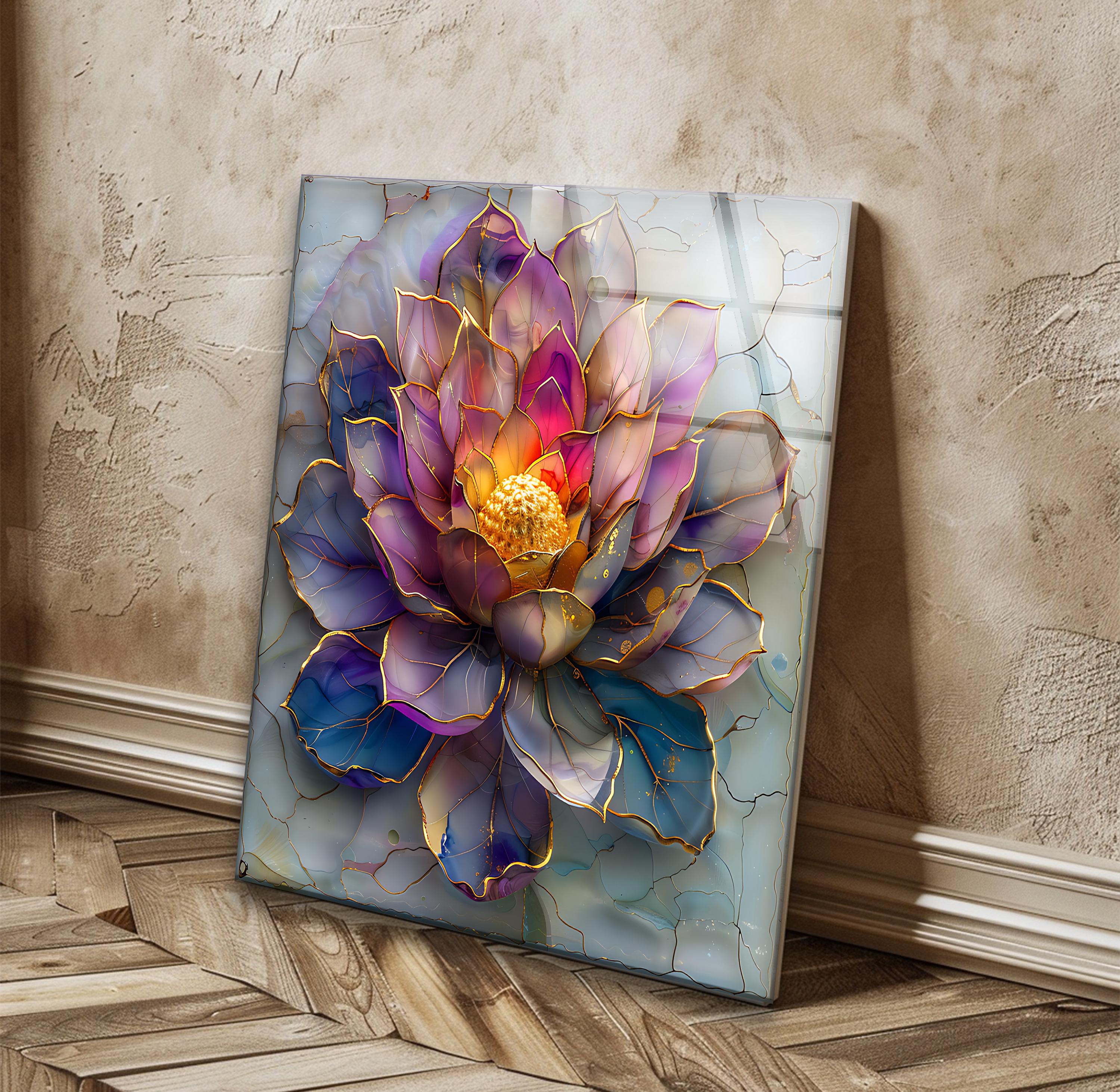Lotus Tile, Abstract , Lotus Flower, Spiritual, Tempered Glass Wall ...