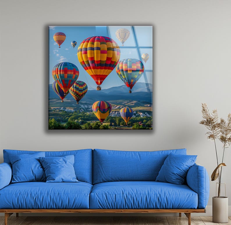 Cappadocia Hot Air Balloon Tempered Glass Wall Art, Large Hanging Decor ...